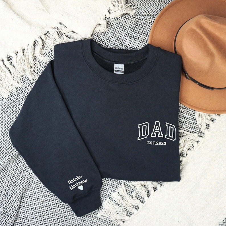 Dad Embroidered Sweatshirt, Custom Dad Shirt With Kids Names, Heart On ...